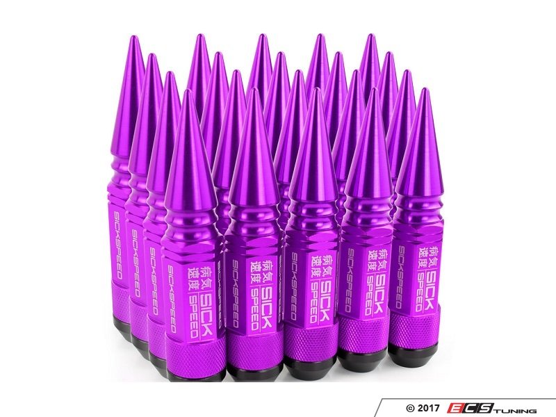 Sickspeed - SHS3P-PPL-14x1.5 - 3-Piece Long Spiked Lug Nuts - Purple