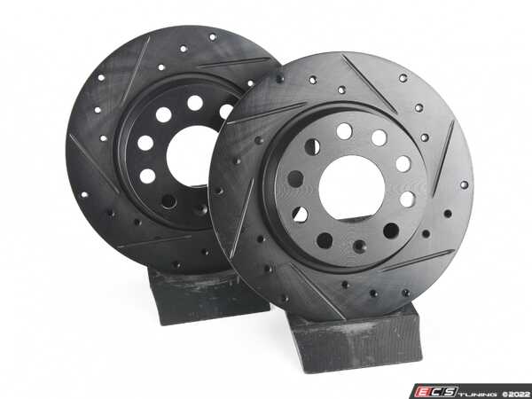 ECS - 1K0615601AA-XS - Rear V5 Drilled & Slotted Brake Rotors - Set ...