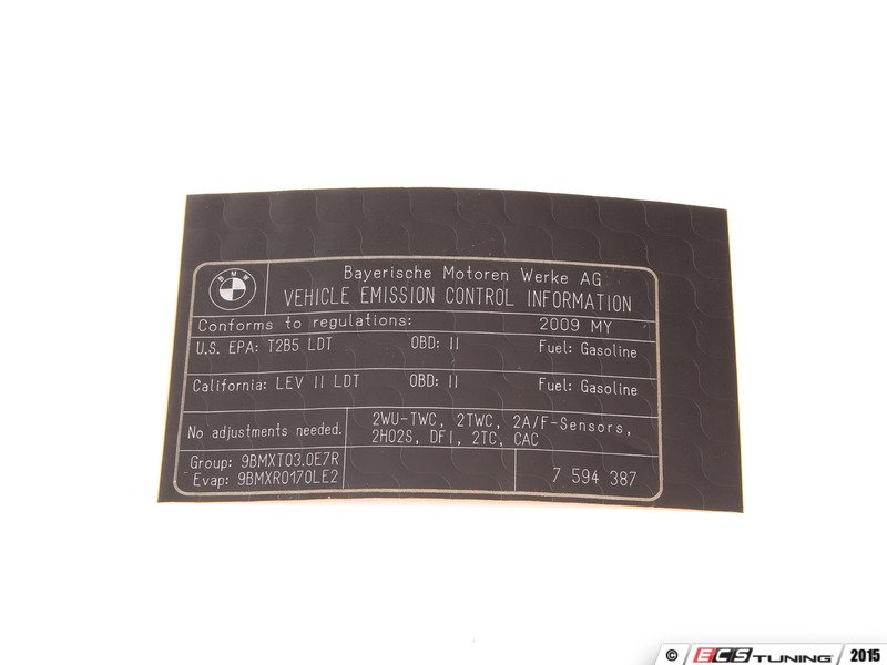 Genuine BMW - 71227594387 - Exhaust Emissions Label (71-22-7-594-387)