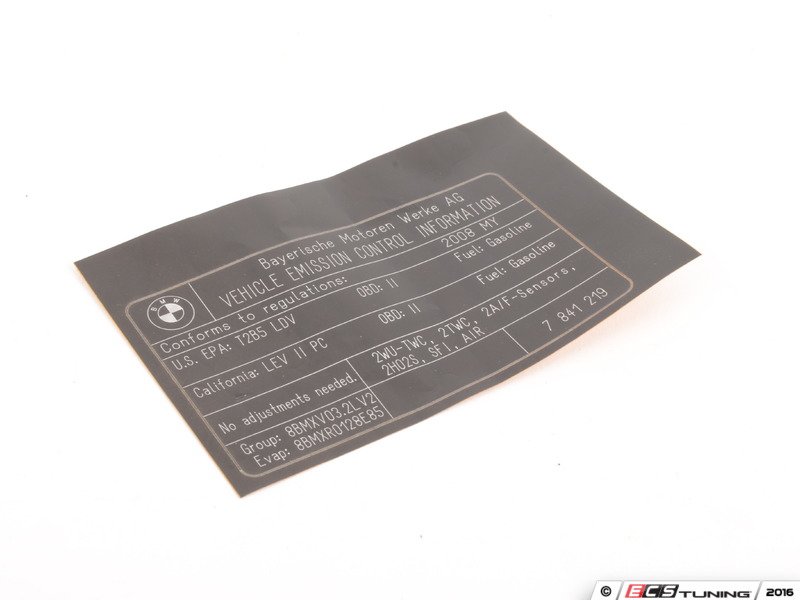 Genuine BMW - 71227841219 - Exhaust Emissions Label (71-22-7-841-219)