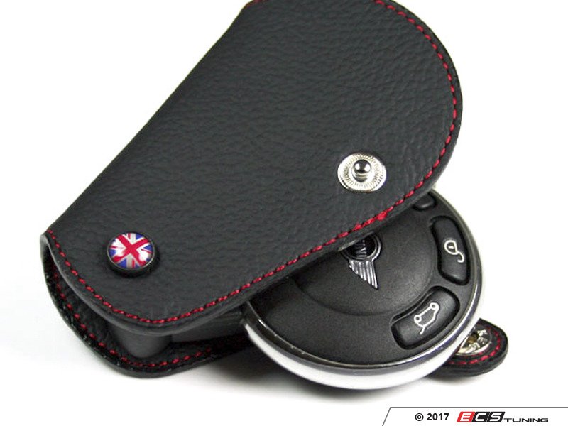 Go Badges - KC002 - MINI Cooper Black Leather / Red Stitching Key Fob ...